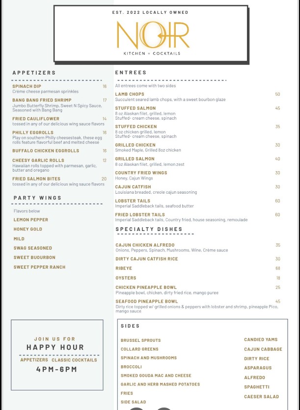 Explore the Noir Kitchen & Cocktails Restaurant Menu in Nashville ...